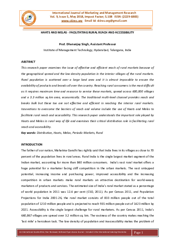 (PDF) HAATS AND MELAS -FACILITATING RURAL REACH AND ACCESSIBILITY