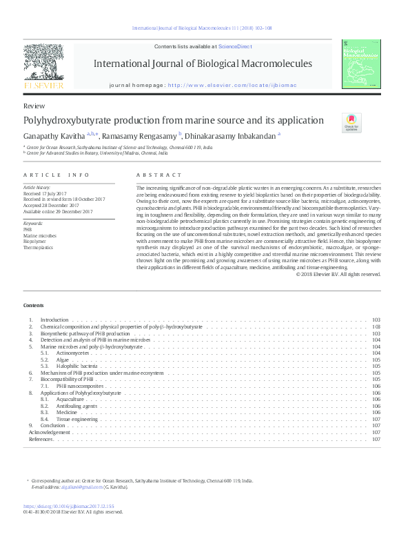 (PDF) Polyhydroxybutyrate production from marine source and its application