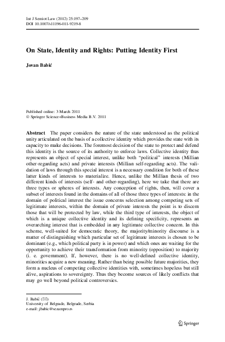 (PDF) On State, Identity and Rights: Putting Identity First