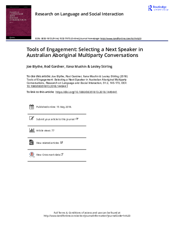 (PDF) Tools of Engagement: Selecting a Next Speaker in Australian Aboriginal Multiparty ...