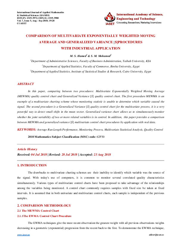 Pdf Generalized Variance Chart For Multivariate Quality Control Process Procedure With