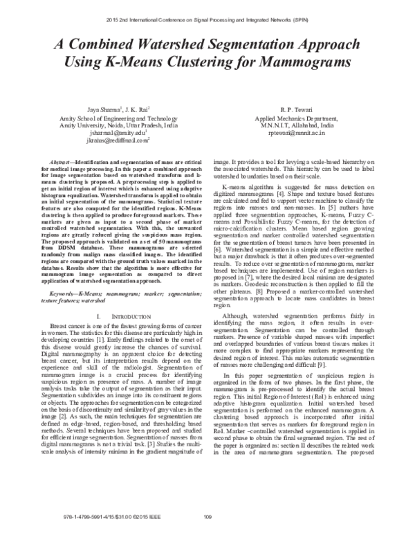 (PDF) A Combined Watershed Segmentation Approach Using K-Means ...
