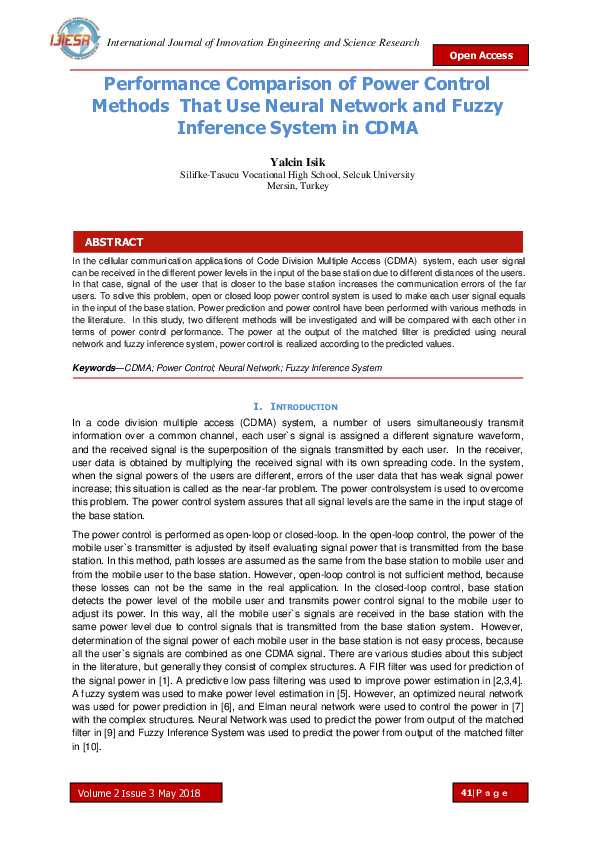 Pdf Performance Comparison Of Power Control Methods That Use Neural