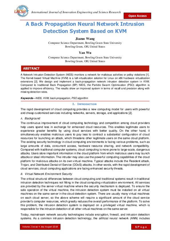 Pdf A Back Propagation Neural Network Intrusion Detection System Based On Kvm