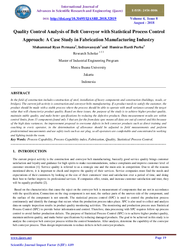 (PDF) Quality Control Analysis of Belt Conveyor with Statistical ...