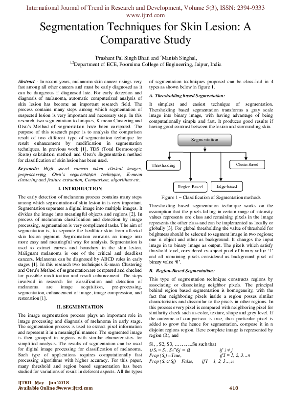 (PDF) Segmentation Techniques for Skin Lesion: A Comparative Study