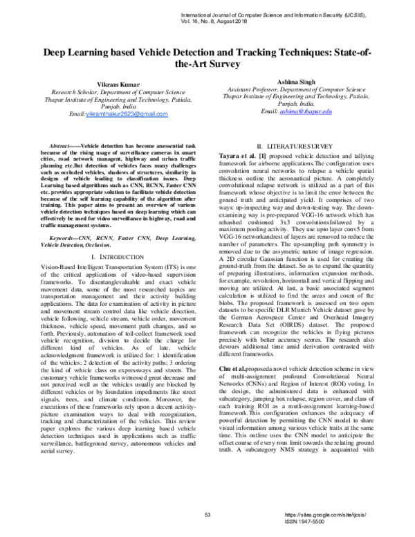 Pdf Deep Learning Based Vehicle Detection And Tracking Techniques