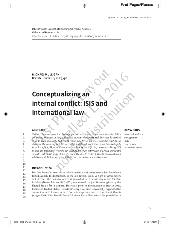 Pdf Keywords International Law Recognition Isis Law Of War Non State Actors Conceptualizing An