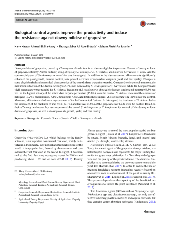(PDF) Biological control agents improve the productivity and induce the resistance against downy ...