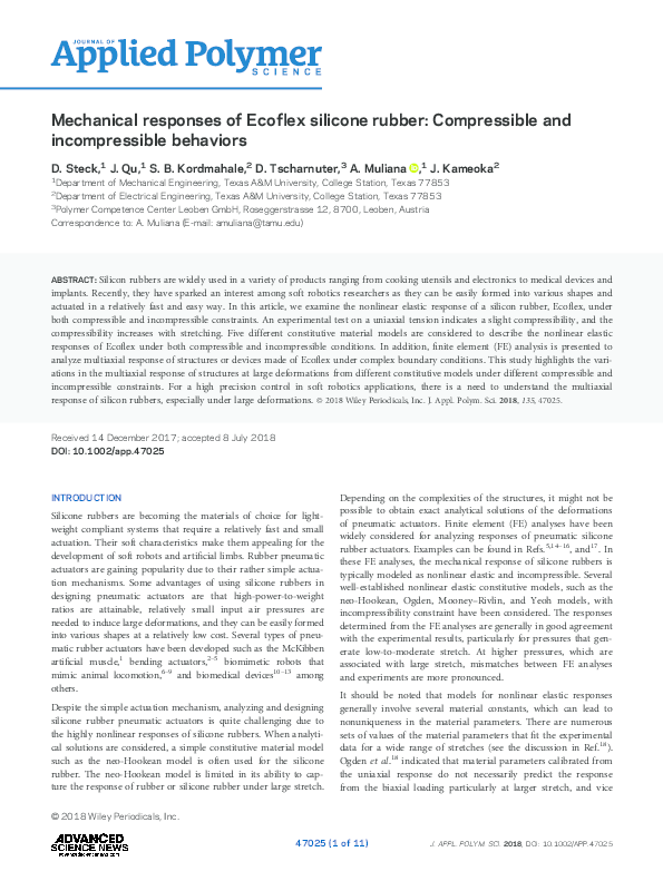(PDF) Mechanical responses of Ecoflex silicone rubber: Compressible and ...