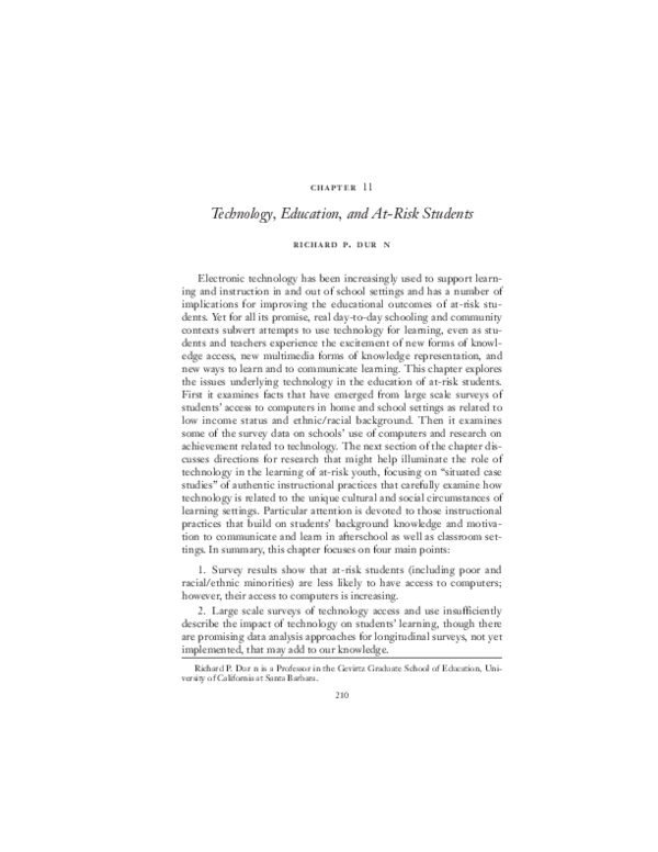 (PDF) Technology, Education, and At-Risk Students