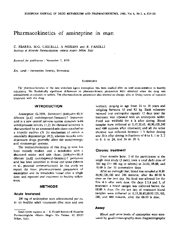(PDF) Pharmacokinetics of amineptine in man
