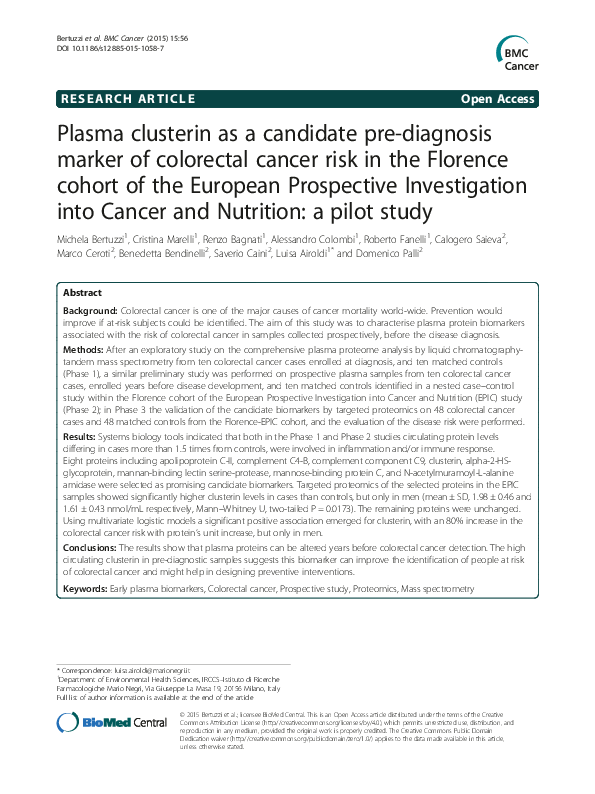(PDF) Plasma clusterin as a candidate pre-diagnosis marker of ...