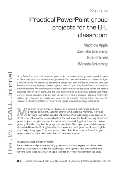 (PDF) Practical PowerPoint group projects for the EFL classroom