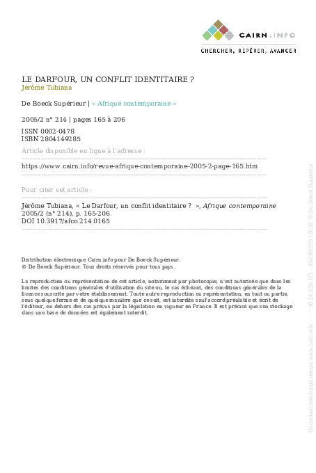 (PDF) Le Darfour, un conflit identitaire ? | Jérôme Tubiana - Academia.edu