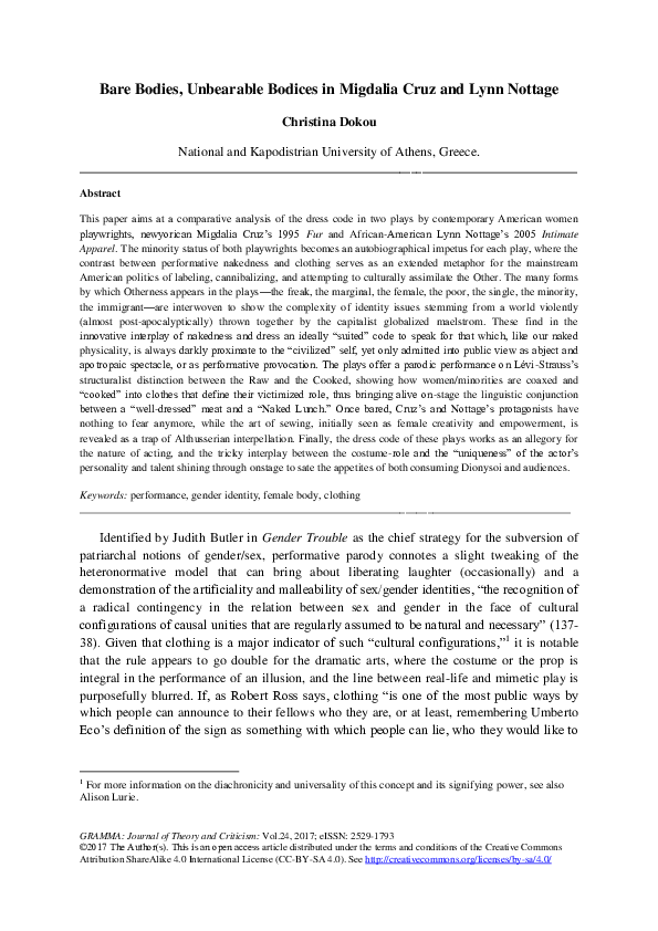 (PDF) Bare Bodies, Unbearable Bodices in Migdalia Cruz and Lynn Nottage ...