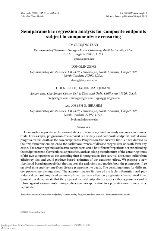 Pdf Semiparametric Regression Analysis For Composite Endpoints Subject To Componentwise