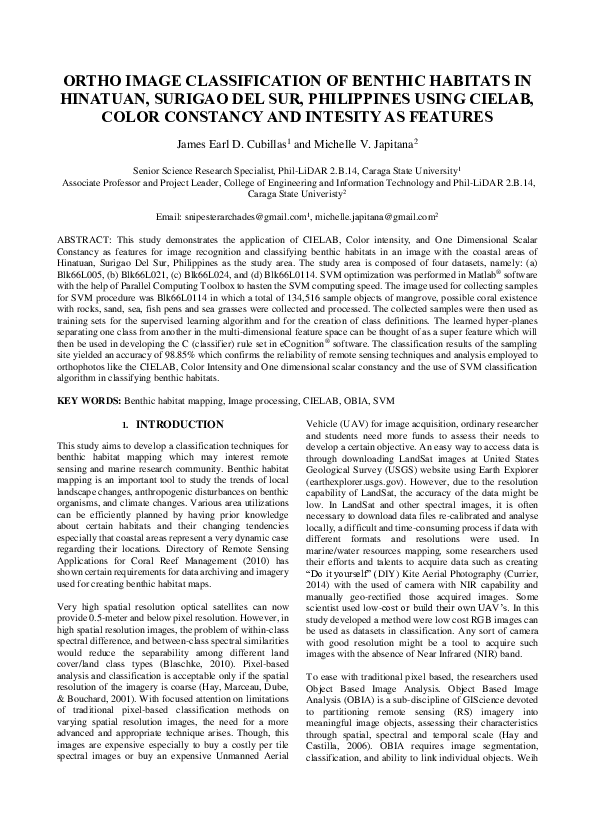 (PDF) ORTHO IMAGE CLASSIFICATION OF BENTHIC HABITATS IN HINATUAN, SURIGAO DEL SUR, PHILIPPINES ...
