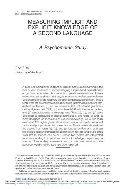 (PDF) MEASURING IMPLICIT AND EXPLICIT KNOWLEDGE OF A SECOND LANGUAGE A Psychometric Study | Yun ...