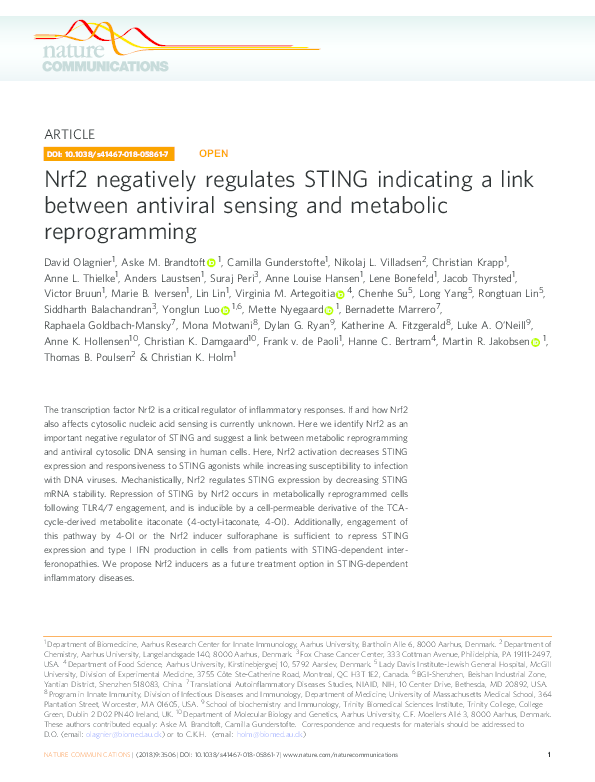 Pdf Nrf2 Negatively Regulates Sting Indicating A Link Between