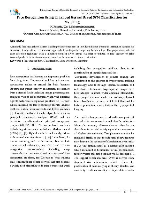 Pdf Face Recognition Using Enhanced Kernel Based Svm Classification