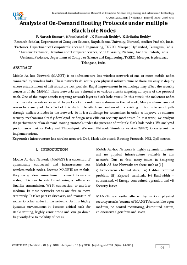Pdf Analysis Of On Demand Routing Protocols Under Multiple Black Hole Nodes