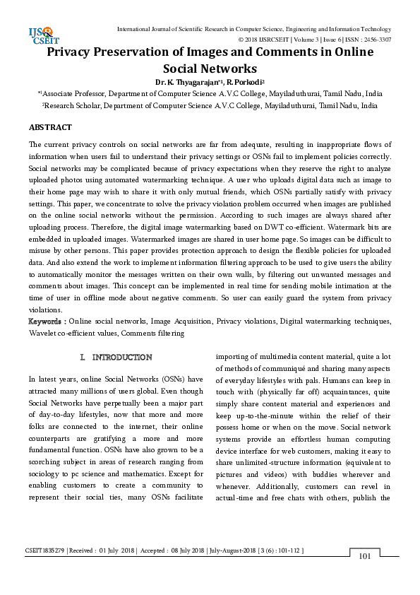 (PDF) Privacy Preservation of Images and Comments in Online Social Networks