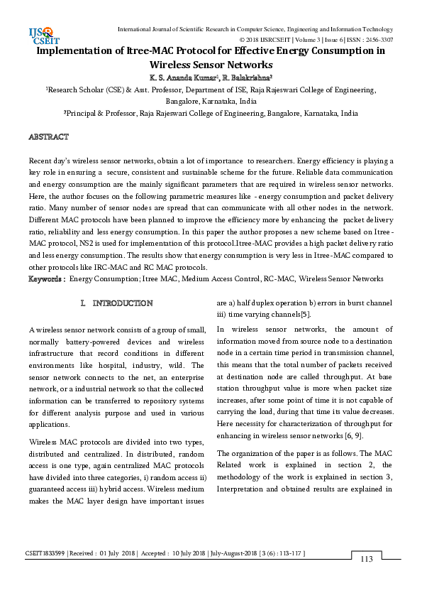 Pdf Implementation Of Itree Mac Protocol For Effective Energy Consumption In Wireless Sensor