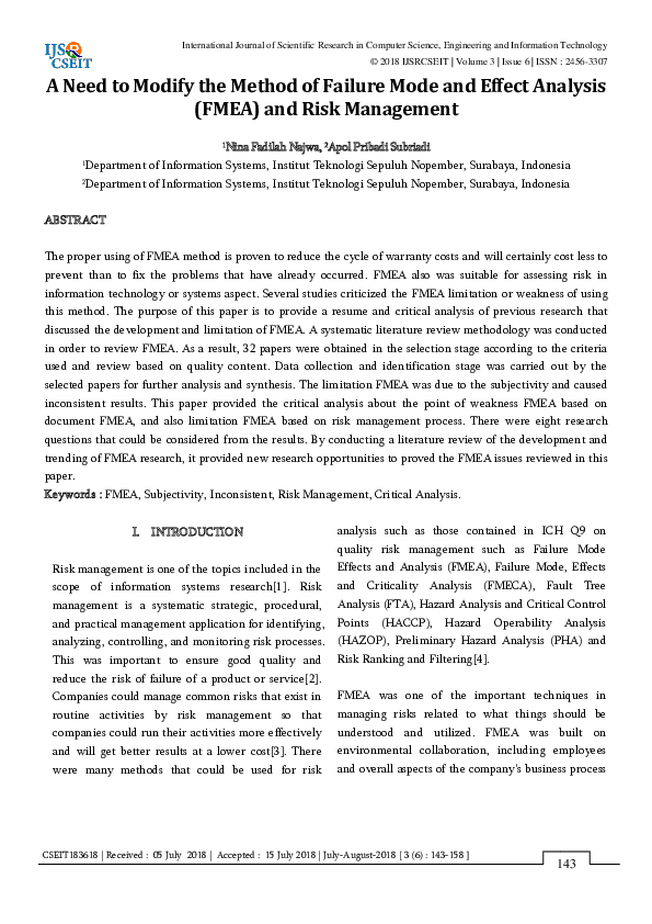 (PDF) Application of Failure Mode Effect Analysis (FMEA) to Reduce ...