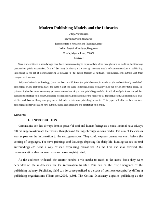 (PDF) Modern Publishing Models and the Libraries