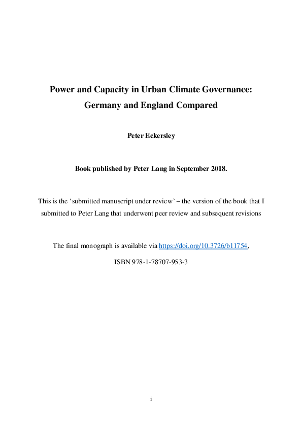 Power and Capacity in Urban Climate Governance: Germany and England ...