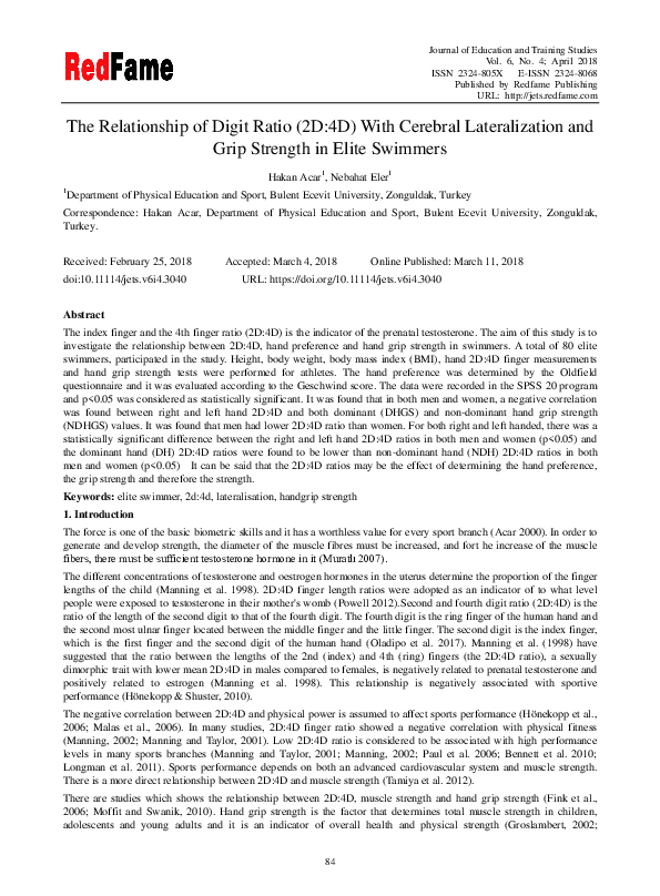 (PDF) The Relationship of Digit Ratio (2D:4D) With Cerebral ...