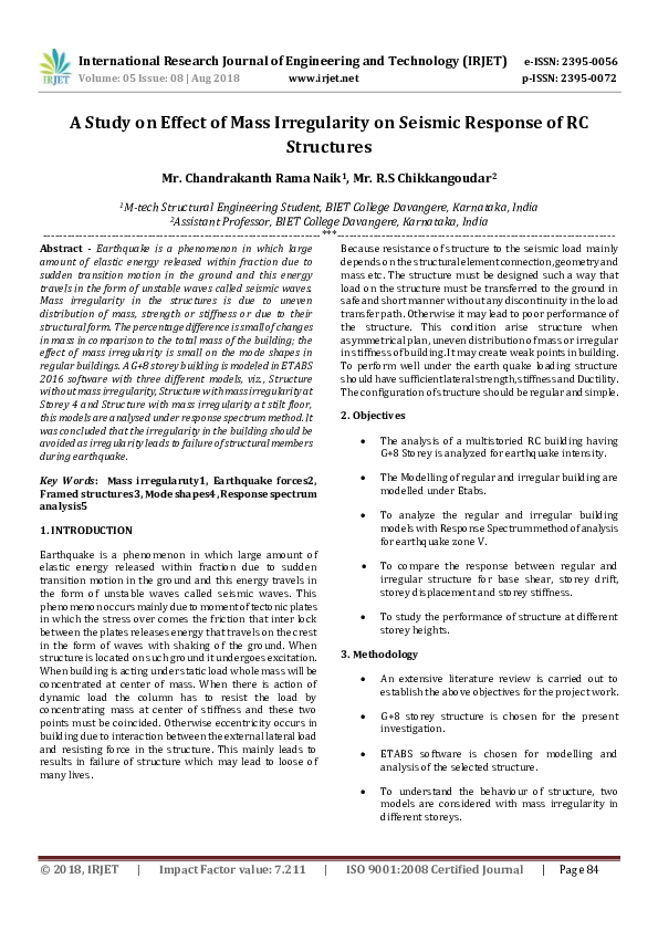 (PDF) IRJET-A Study on Effect of Mass Irregularity on Seismic Response of RC Structures