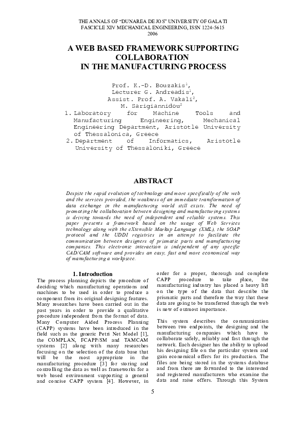 (PDF) A Web Based Framework Supporting Collaboration in the Manufacturing Process
