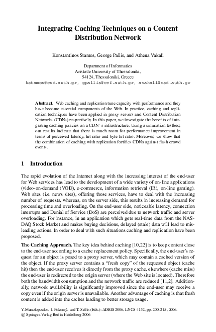 (PDF) Integrating caching techniques on a content distribution network
