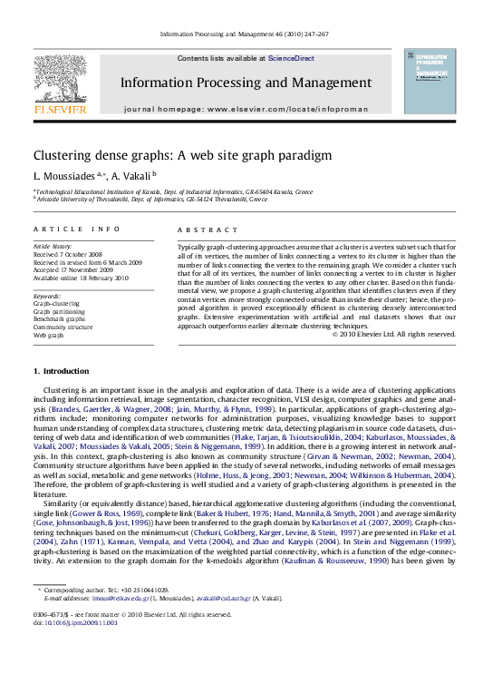 (PDF) Clustering dense graphs: A web site graph paradigm