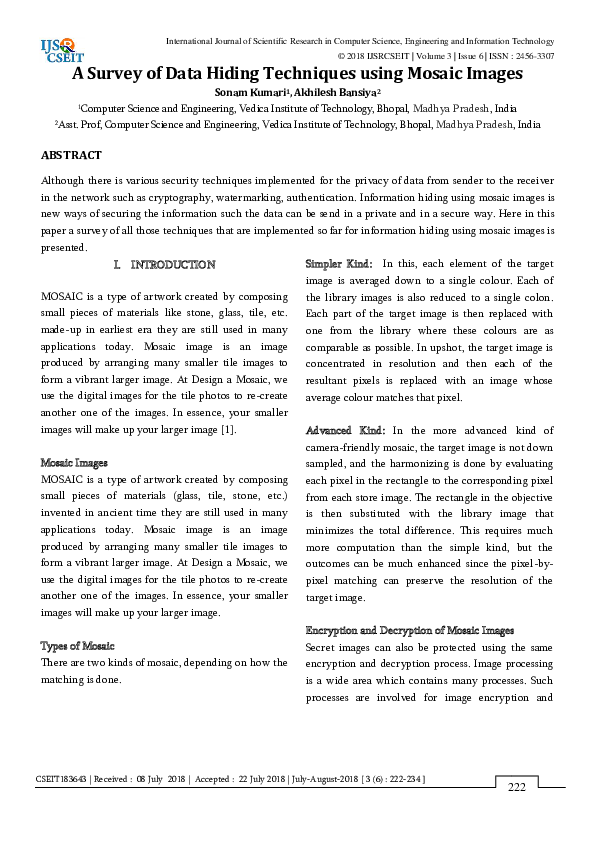 (PDF) A Survey of Data Hiding Techniques using Mosaic Images
