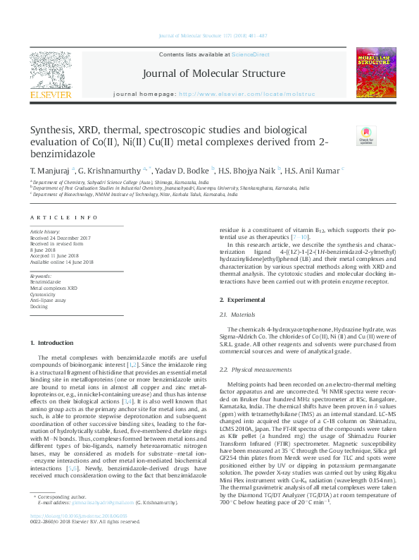 (PDF) Synthesis, XRD, thermal, spectroscopic studies and biological evaluation of Co(II), Ni(II ...