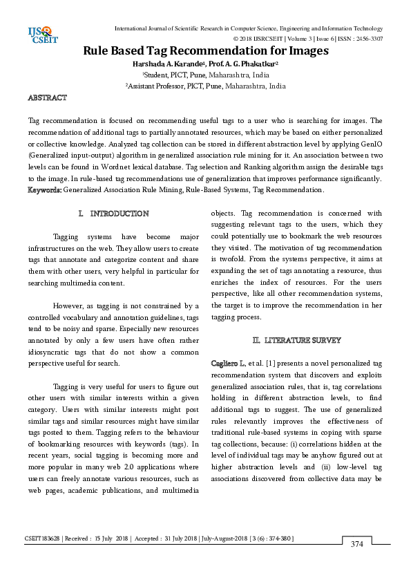 (PDF) Rule Based Tag Recommendation for Images