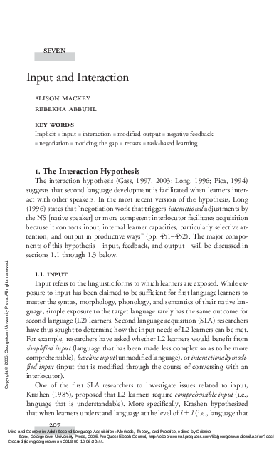 (PDF) The Role of Input and Output in Second Language Acquisition: Literature Review | Martina ...