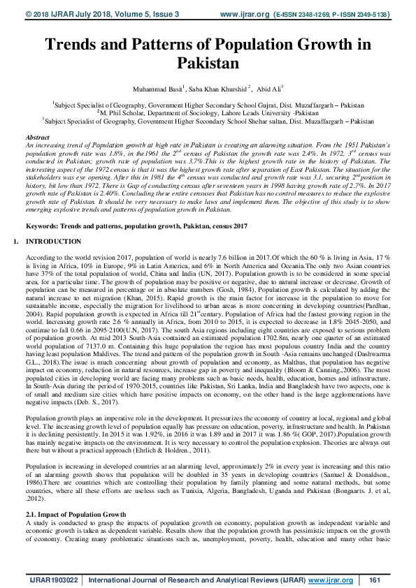 (PDF) Trends and Patterns of Population Growth in Pakistan
