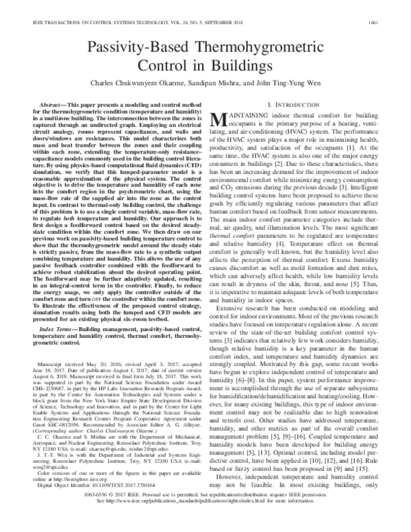 (PDF) Passivity-Based Thermohygrometric Control in Buildings