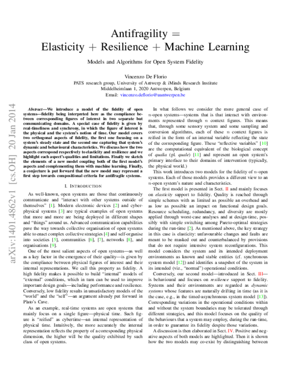 (PDF) Antifragility = Elasticity + Resilience + Machine Learning Models and Algorithms for Open ...