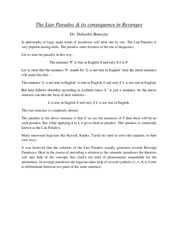 (DOC) The Liar Paradox & its consequence in Revenges
