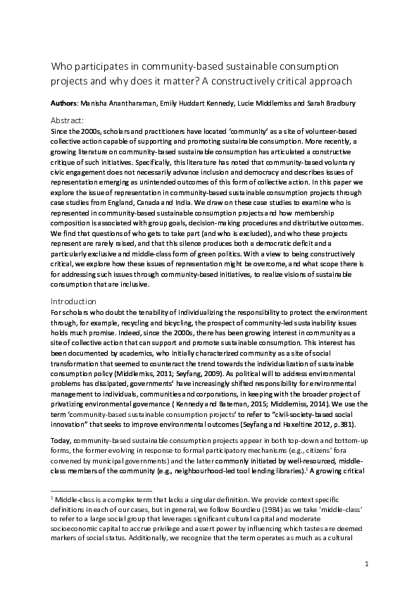 (DOC) Who participates in community-based sustainable consumption ...
