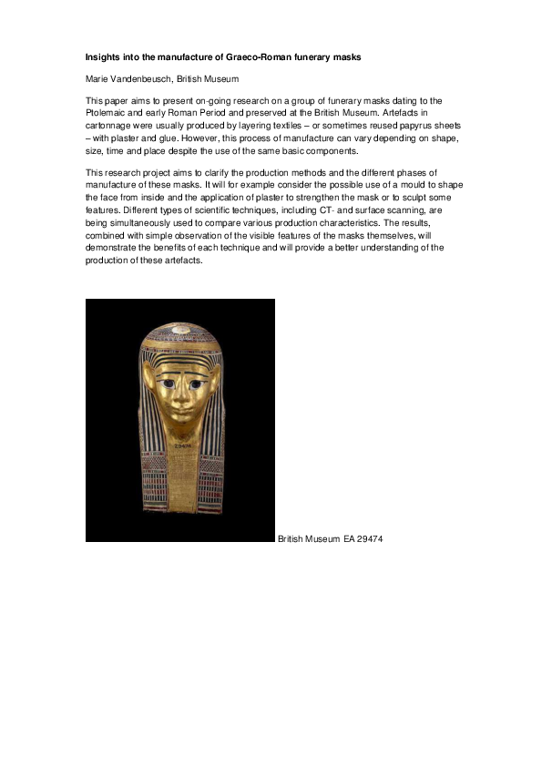 (PDF) Insights into the manufacture of Graeco-Roman funerary masks. BEC ...