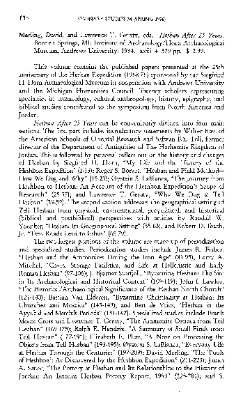 (PDF) Review of Merling, P. David, and Geraty, Lawrence T., eds. Hesban ...