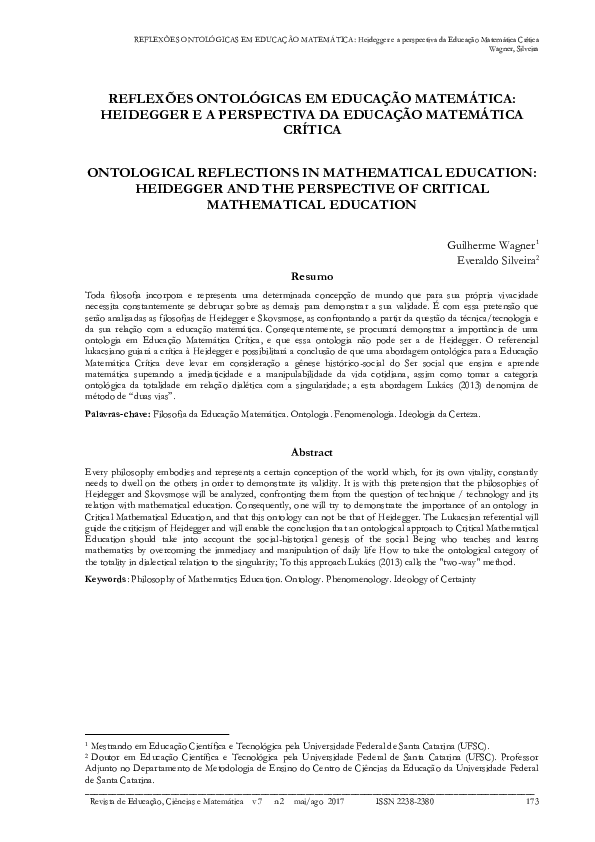 (PDF) ONTOLOGICAL REFLECTIONS IN MATHEMATICAL EDUCATION: HEIDEGGER AND ...