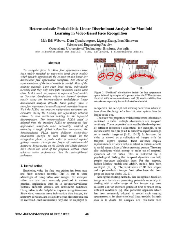 (PDF) Heteroscedastic probabilistic linear discriminant analysis for manifold learning in video ...