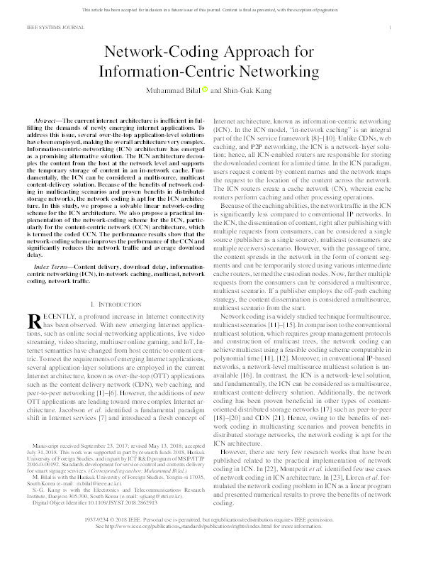 Pdf Network Coding Approach For Information Centric Networking